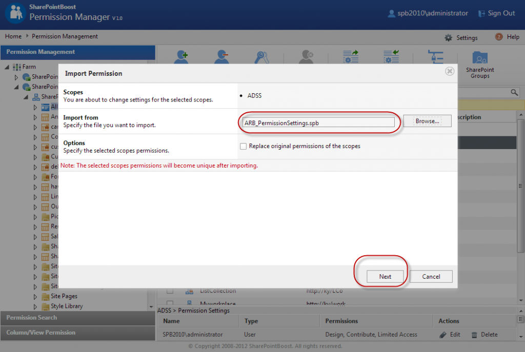 Use SharePoint Boost Permission Manager to Backup or Import Permission ...